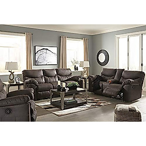 Signature Design by Ashley Boxberg Faux Leather Manual Double Reclining Loveseat with Center Console, Dark Brown