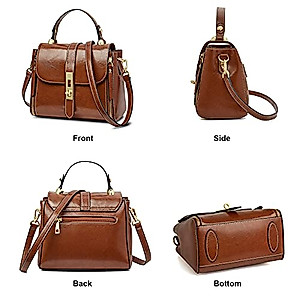 Cowhide Small Handbags for Women Satchel Shoulder Bags, Ladies Cow Purses with Handle Crossbody Bags for Women Mini Tote (Brown)