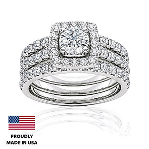 Beverly Hills Jewelers 3 Carat Total Weight Diamond Engagement Ring In 14 Karat White Gold Stunningly Hand Crafted By (8.5) Made in USA