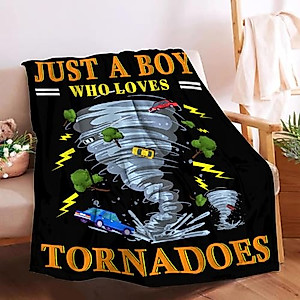 Just A Boy Who Loves Tornado Blanket Best Gifts Super Soft Premium Flannel Throw Blanket, Warm Plush Perfect for Sofa Bed Camping Blankets All Season Use (50" L X 40" W)