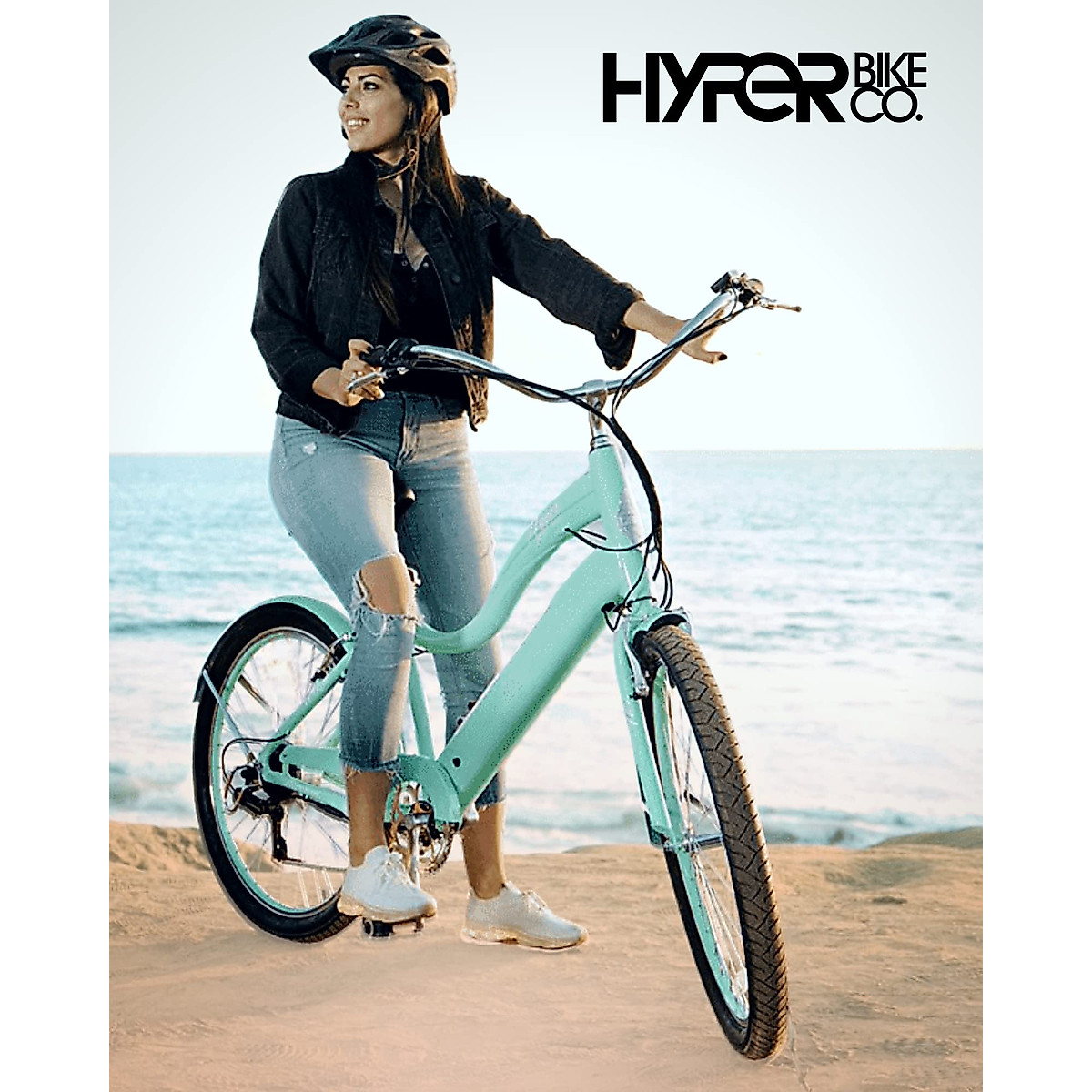 Hyper Bicycles E-Ride 26" Ladies 36V Electric Cruiser E-Bike with Pedal-Assist, 250W Motor, Turquoise