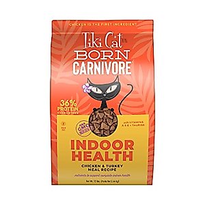 Tiki Cat Born Carnivore Indoor Health, Chicken & Turkey Meal, Grain-Free Baked Kibble to Maximize Nutrients, Dry Cat Food, 12 lbs. Bag