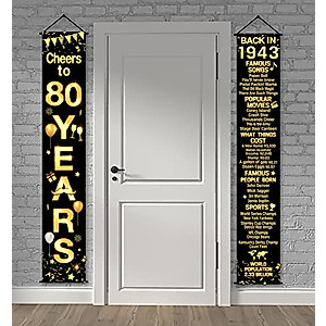 2 Pieces 80th Birthday Party Decorations Cheers to Years Banner Party Decorations Welcome Porch Sign for Years Birthday Supplies (80th-1943)