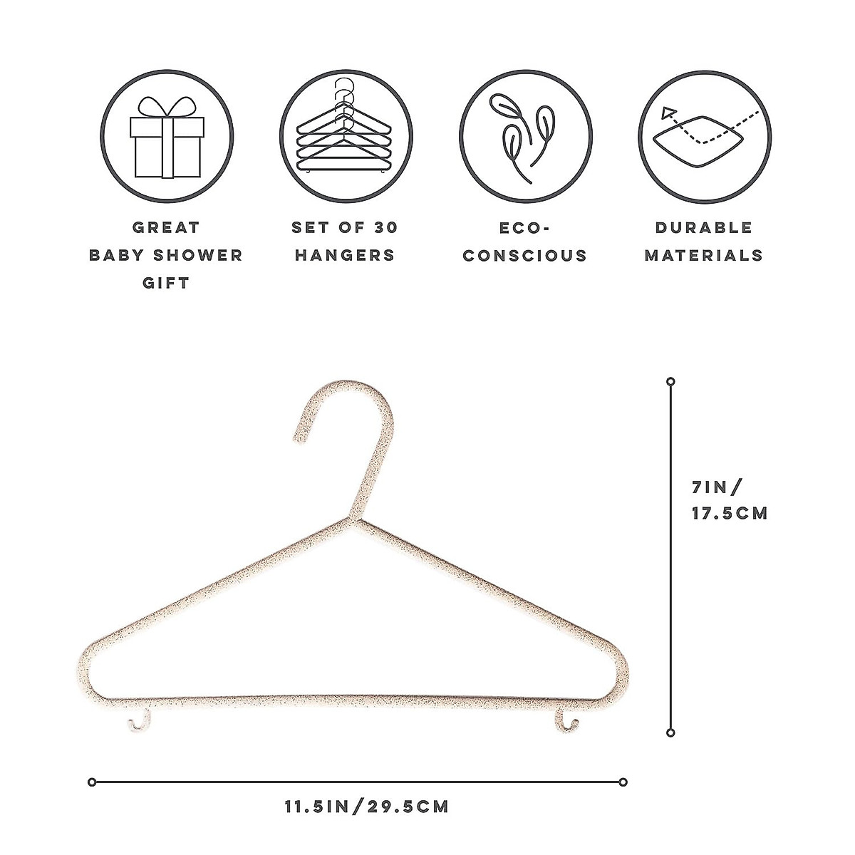 3 Sprouts Wheat Straw Plastic Hangers - 30-Pack Eco-Conscious Toddler Hangers for Child & Baby Clothes, Coats - Kid Closet Hangers Ideal for Small Girls, Boys, Children & Kids - Speckled Cream