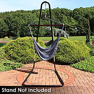 Sunnydaze Hanging Caribbean XL Hammock Chair - Modern Boho-Style Soft-Spun Polyester Rope Hammock Chair Swing - Gray - Ideal for Yard, Balcony, Garden and Other Outdoor Living Spaces