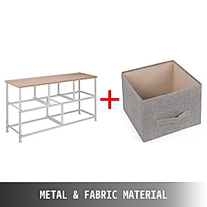 Happybuy 5-Drawer Storage Organizer Unit with Fabric Bins Bedroom Play Room Entryway Hallway Closets Steel Frame MDF Top Dresser Storage Tower Fabric Cube Dresser Chest Cabinet (Beige/Wide)