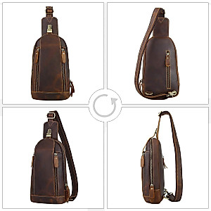 Leathario Men's Leather Sling bag Chest bag One shoulder bag Crossbody Bag Backpack for men