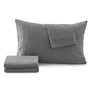 4 Piece Cotton Blend King Grey Flannel Sheet Set | Cotton Bedding Sheets & Pillowcases | Warm, Double Brushed for Softness Bed Sheets (Heathered Dark Grey, King)