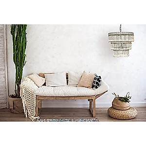 Creative Co-Op Metal & Wood Beaded Chandelier, 20.5" Round by 20" Height, Off- White