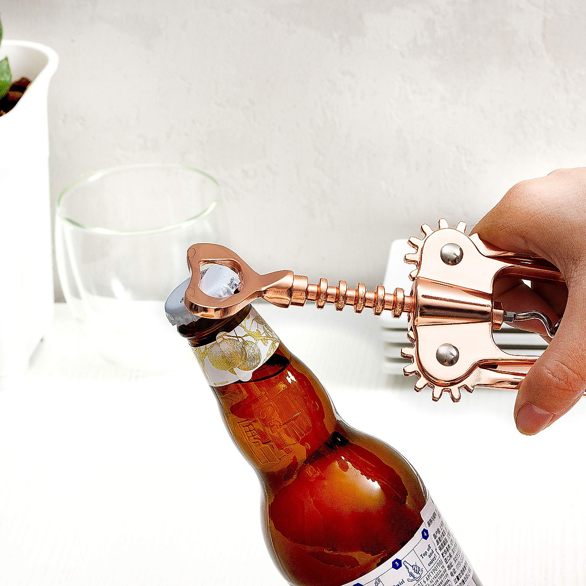 Wing Corkscrew Set by Hanee (Rose Gold) - Wine Bottle Opener - Wine Opener & Beer Bottle Opener with Foil Cutter and Pouch, Wine Accessories For Kitchen Chateau Restaurant Bars and Waiters