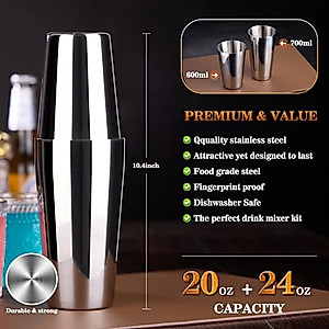 Cocktail Shaker Set Bartender Kit : 15-Piece Bar Tool Set with Acrylic Stand Bar Set with All Practical Bar Accessories, for Drink Mixing, Bar, Home, Lounge & Party, Silver