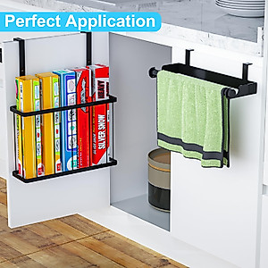 VANMEE 2 Pack Cabinet Door Organizer, Over The Cabinet Door Organizer/Towel Bar or Paper Towel Holder, Bathroom Kitchen Cabinet Door Storage for Cutting Board, Bakeware Pan, Plastic Wrap