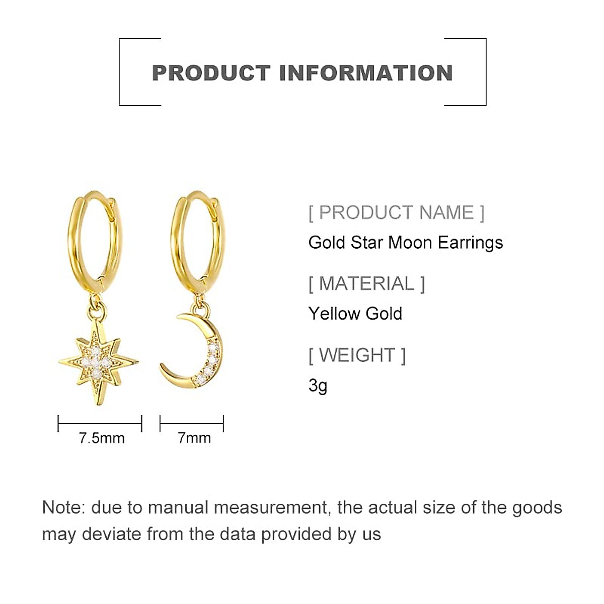 14K Gold Star Moon Hoop Earrings,Shiny Gold Dainty Moissanite Dangle Drop Earrings for Women,Fashion Jewelry Gift fo Her (Style 1, 14K Gold)