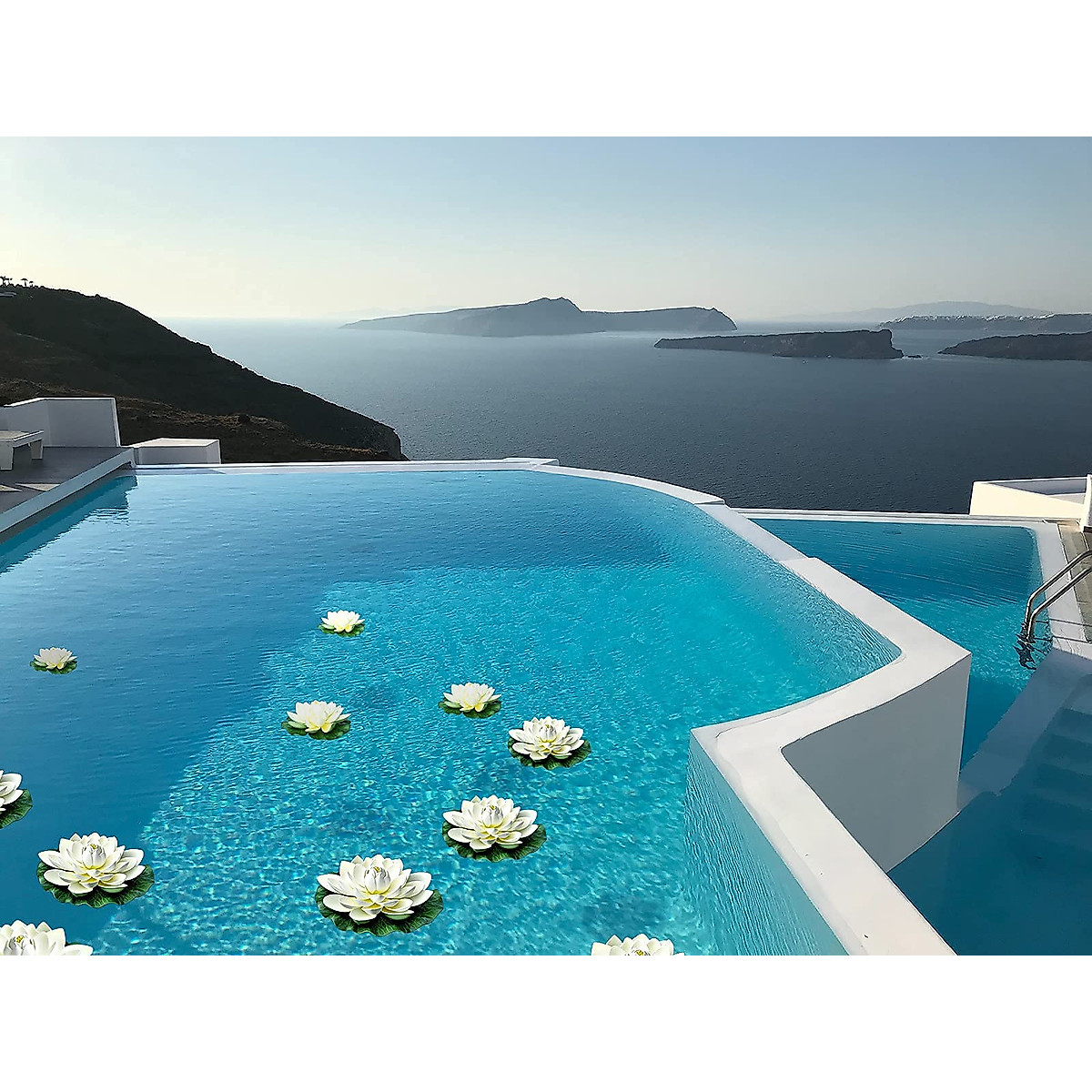 NAVADEAL 6PCS Artificial Floating Foam Lotus Flowers with Water Lily Pad Ornaments, Ivory White, Perfect for Patio Koi Pond Pool Aquarium Home Garden Wedding Party Decoration(with NO Lights)