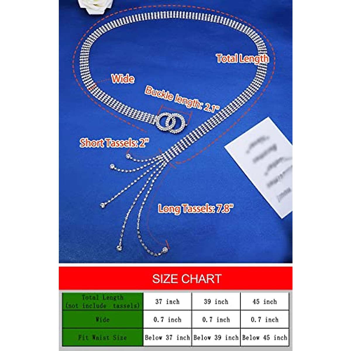 Lovful Women's Dress Belts with Rose Gold Rhinestone,Double O-Ring Sparkle Chain Waistband Belt,Silver,45 inches