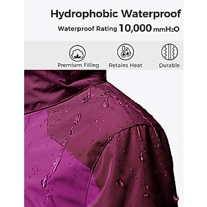 wantdo Big Girl's 3 in 1 Ski Jacket Snow Warm Winter Coat Waterproof Interchange Coat Purple 10-12