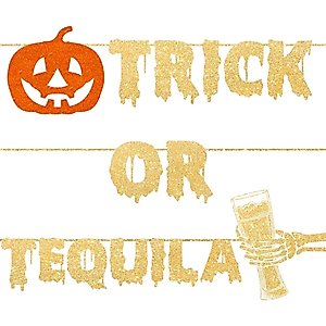 Bestus Trick or Tequila Halloween Decorations Banner - Adult Halloween Party Supplies Sign