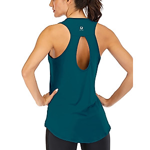 ICTIVE Women's Yoga Tank Top - Loose Fit, Open Back, Sleeveless, Racerback, Gym Workout & Running (Dark Green, L)