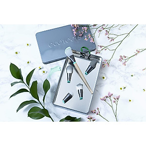 EcoTools Wake Up + Glow Interchangeables Makeup Brush Set with Case, With Beauty Blender Makeup Sponge, Silicone Applicator Face Mask Brush, Eye Roller Depuffer (Set of 6)