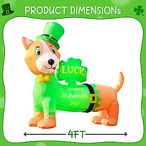 DomKom St. Patricks Day Inflatable Decorations, 4ft Cute Dog Dachshund Blow Up Lucky Day Décor Built-in LED Lights Carrying Good Luck Shamrock, for Outdoor Holiday Party, Lawn, Yard, Garden, Patio