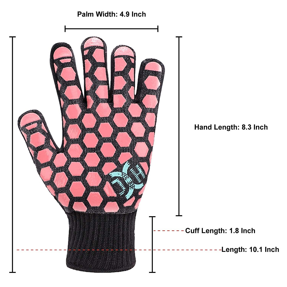 J H Heat Resistant Oven Mitts: EN407 Certified 932 °F, 2 Layers Silicone Coating, Black Shell with Coral Coating, BBQ & Oven Gloves for Cooking, Kitchen, Fireplace, Grilling, 1 Pair, Women Fits All