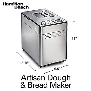 Hamilton Beach Premium Dough & Bread Maker Machine with Auto Fruit and Nut Dispenser, 2 lb. Loaf Capacity, Stainless Steel (29888)