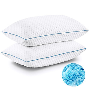 Cooling Bed Pillows Queen Size Set of 2, Shredded Memory Foam Pillows Cool Cold Pillow for Side Back Stomach Sleepers, Gel Pillow Adjustable Firm Pillows Soft Pillows for Sleeping 20x30 Pillow White