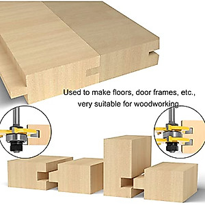 Tongue and Groove Router Bit Set, 3 Teeth Router Bit Set with 1/4" Shank, Lock Miter 45 Degree Joint Router Bits, Adjustable T Shape Wood Milling Cutter