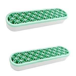 TANG SONG 2 PCS Silicone Make up Brush Holder Cosmetic Storage Box Desktop Organizers (Green)
