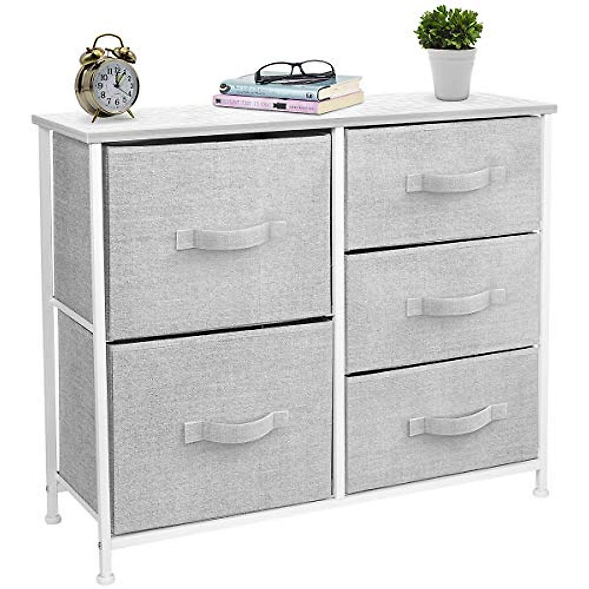 Sorbus Dresser with 5 Drawers - Furniture Storage Tower Unit for Bedroom, Hallway, Closet, Office Organization - Steel Frame, Wood Top, Easy Pull Fabric Bins (White/Gray)