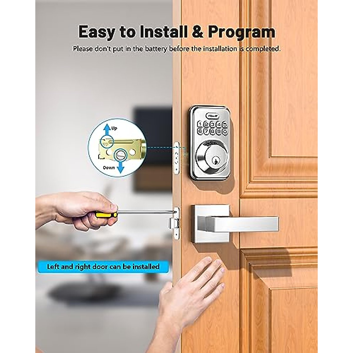 Zowill Keyless Entry Door Lock with 2 Lever Handles, Electronic Keypad Deadbolt, Auto-Locking, Anti-Peeping Password, Digital Smart Code Door Lock, Front Door Handle Sets, Satin Nickel
