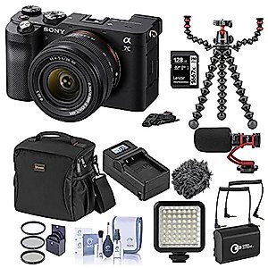 Sony Alpha 7C Mirrorless Digital Camera with FE 28-60mm Lens, Black, Bundle with Bag, 128GB SD Card, Joby GorillaPod 5K Kit with Rig, Mic, LED Light, Extra Battery, Charger and Accessories