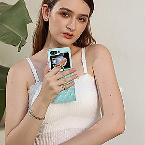 KSRIDOTE for Samsung Galaxy Z Flip 5 Case,Galaxy Z Flip 5 Phone Case Wallet with Card Holder & Ring Crossbody Wallet Case Luxury Gift for Women, Mint Green