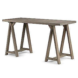 SIMPLIHOME Sawhorse SOLID WOOD Modern Industrial 56 inch Wide Home Office Desk, Writing Table, Workstation, Study Table Furniture in Distressed Grey