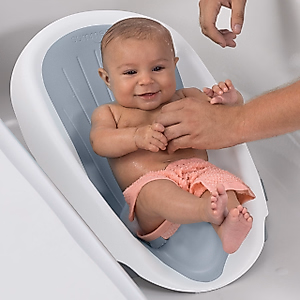 Summer Clean Rinse Baby Bather (Gray) – Bath Support for Use on the Counter, in the Sink or in the Bathtub, Has 3 Reclining Positions and Soft, Quick-Dry Material – Use from Birth until Sitting Up