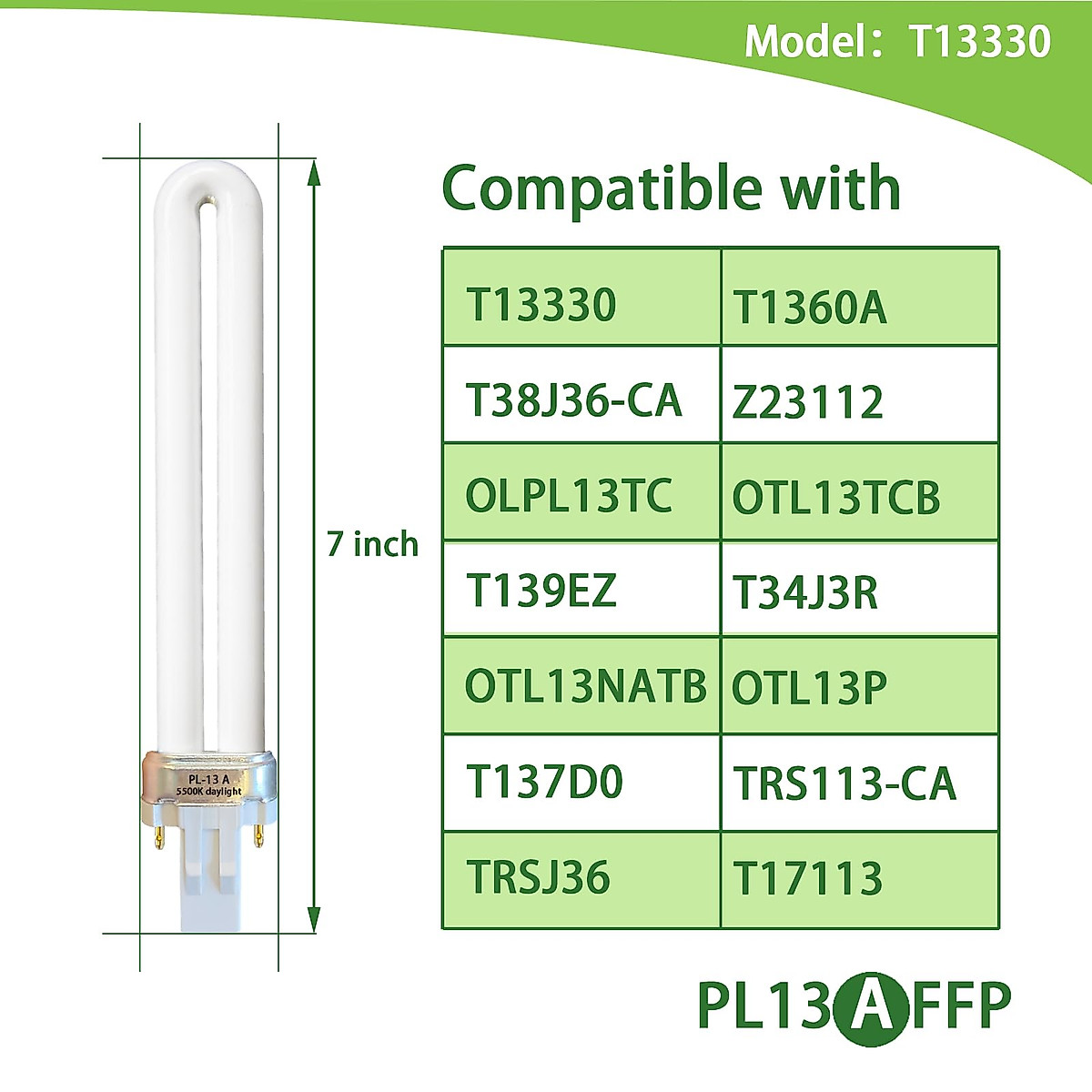 (2 Pack) PL13-A-FFP 13W Replacement Light Bulb with Magnetic Ballast,Replace for Ottlite Lamps Purchased Before 2008,13W Type A Light Bulb,5500K Bright Natural Daylight,GX23 Base
