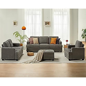 VanAcc Sofa, Comfy Sofa Couch with Extra Deep Seats, Modern Sofa Couch- Loveseat, Couch for Living Room Apartment Lounge, Grey Chenille