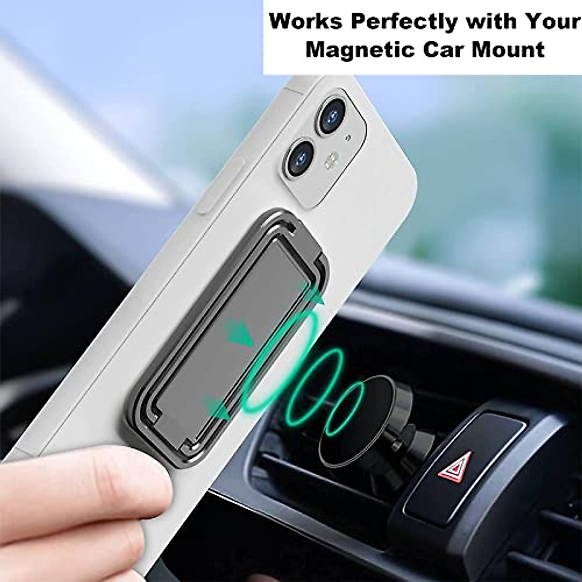 Dgloze Phone Ring Holder Finger Kickstand, 360°Rotation Cell Phone Ring Holder, Foldable Phone Holder for Hand, Work with Magnetic Car Mount Compatible with Most Smartphones and Tablets (Gun Black)