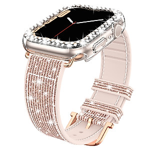 Goton Bling Silicone Band Case for Apple Watch 45mm 44mm 41mm 40mm 38mm with Edge Protector Cover[No Glass], Strap Color Changes with Angle for iWatch SE Series 9 8 7 6 5 4 3 2 1 Accessories