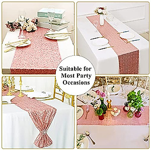 MTREO 10 Pack Sequin Table Runner 12" x 72" Rose Gold Sequin Table Cloth for Rectangle Tables Sparkle Table Covers for Wedding Engagement Birthday Party Holiday Decorations Baby Shower