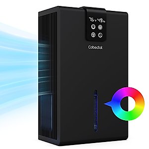Cobectal Electric Dehumidifier for Home, Portable Dehumidifier Auto Shut Off, 3 Modes with 95oz Water Tank, Air Dehumidifier with Colorful Light for Basement, Bedroom, Bathroom, Closet (Black)