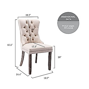 Qtivii Velvet Dining Chairs Set of 6, Tufted Dining Room Chairs with Button Back, Nailhead Trim, Upholstered Dining Chairs for Kitchen, Bedroom, Restaurant (Beige)