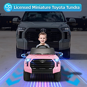 MINIATURE MOTORS Licensed Toyota Tundra Kids Electric Ride on Car 12V 7Ah Battery Electric Truck Trunk Remote Control Bluetooth Music MP3 Player 4 Wheel Full Suspension Gift for Boys Girls-Pink