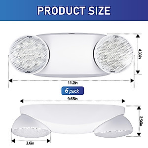 Baquler 6 Pack LED Emergency Light with Battery Backup 2 Adjustable Heads Emergency Lighting AC 85-265V Commercial Exit Lighting Fixtures for Business Home Office Night Power Failure Outage Safety