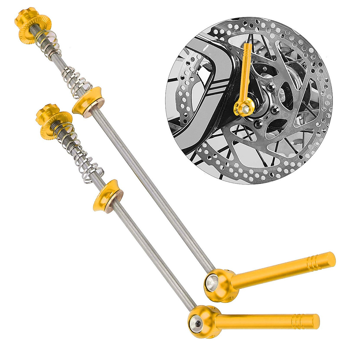VGEBY Quick Release Skewer, 1Pair High Strength Mountain Bike Front Rear Wheel Skewer Set for Alloy Quick Release Skewer Lever Cycling Accessory(Gold) Bike Skewers