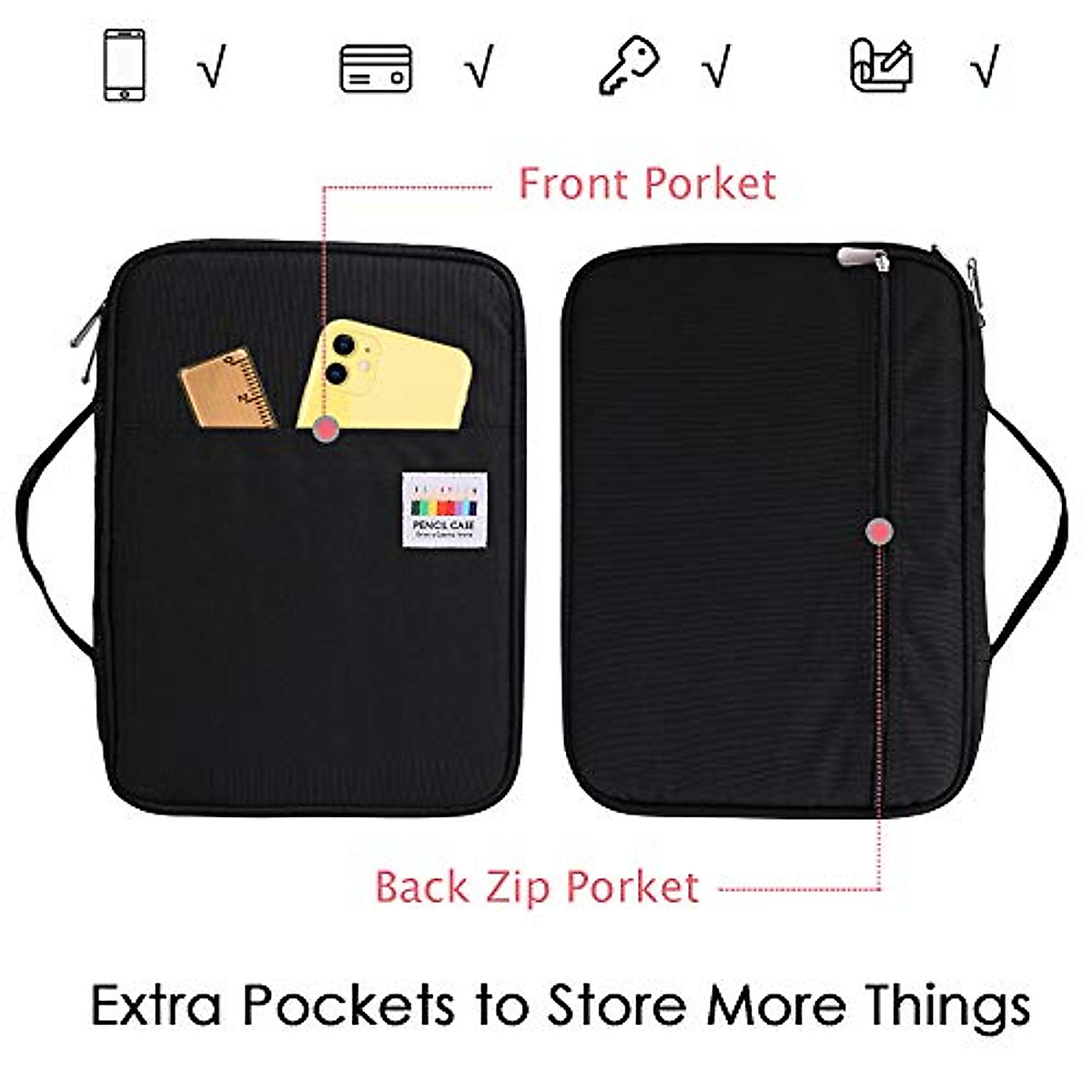 JAKAGO 220 Slots Colored Pencil Case Large Capacity Pen Holder for Artist Painter Zipper Organizer Bag for Marker Highlighter Storage Case for Office Sketch Travel Supplies (Black)