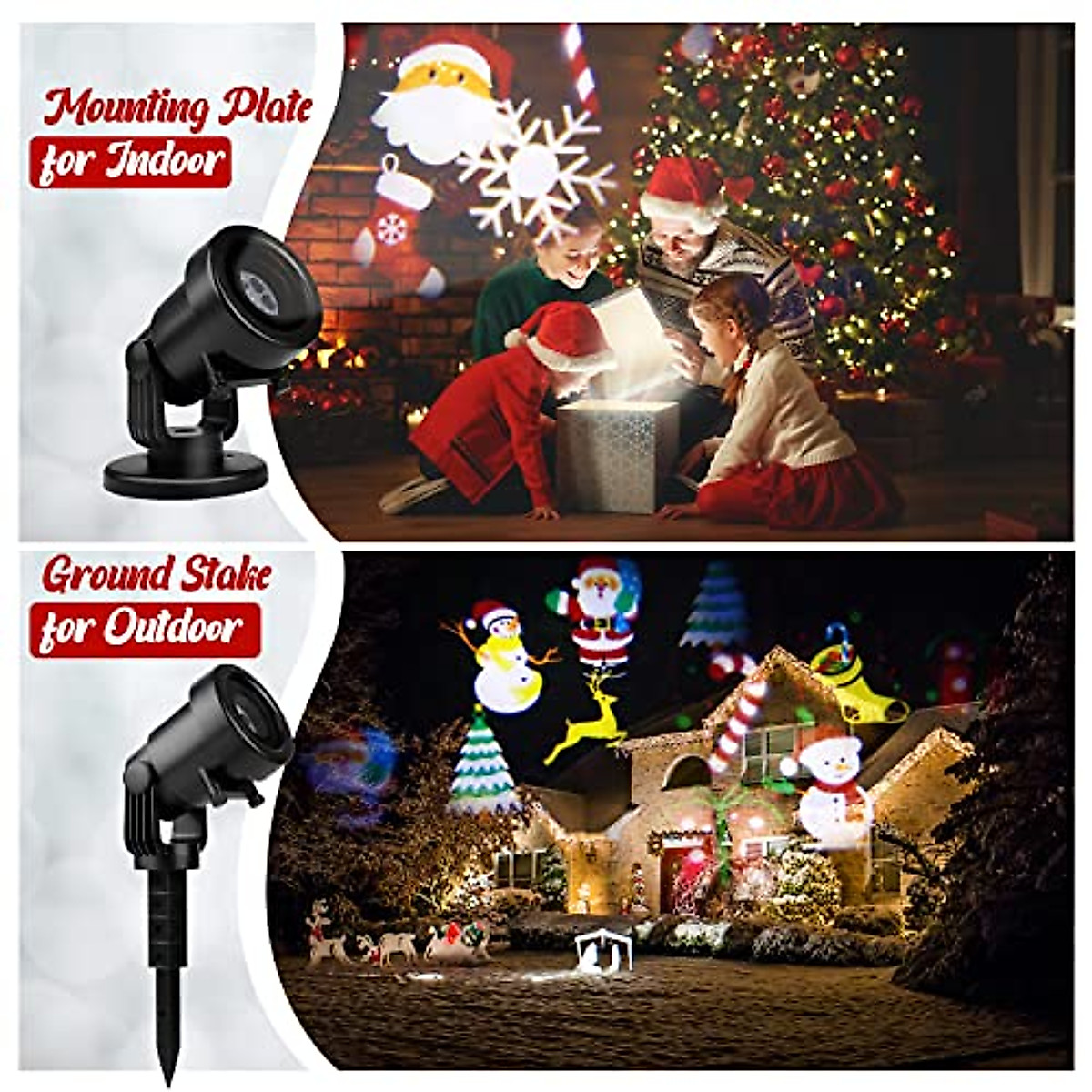 A.T.Lums Christmas Projector Lights Outdoor & Indoor, 16 HD Slides LED Projection Lamp for Christmas Gifts, Waterproof Snowflake Landscape Lights for Halloween Easter New Year Holiday Party Deco