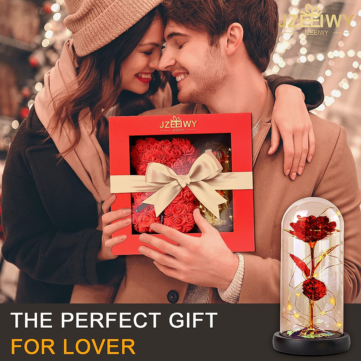 JZEEIWY Flower Rose Bear for Mom,Perfect Birthday Romantic Gift for Wife Daughter Girlfriend Friend Her,Light up Rose in Glass Dome for Birthday Anniversary Mothers Day Valentines Day