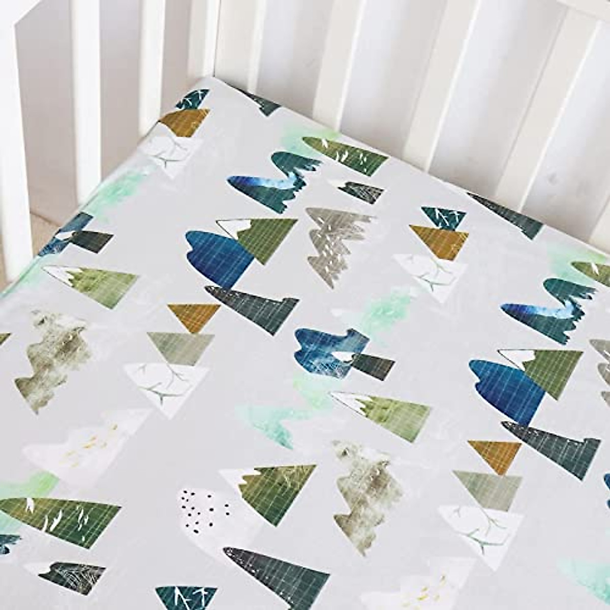 Peekaboo Opening Car Seat Cover & Crib Sheet for Boys Girls, Adventure Mountain Car seat Canopy & Toddler Bed Sheets, Soft Fabric, Woodland