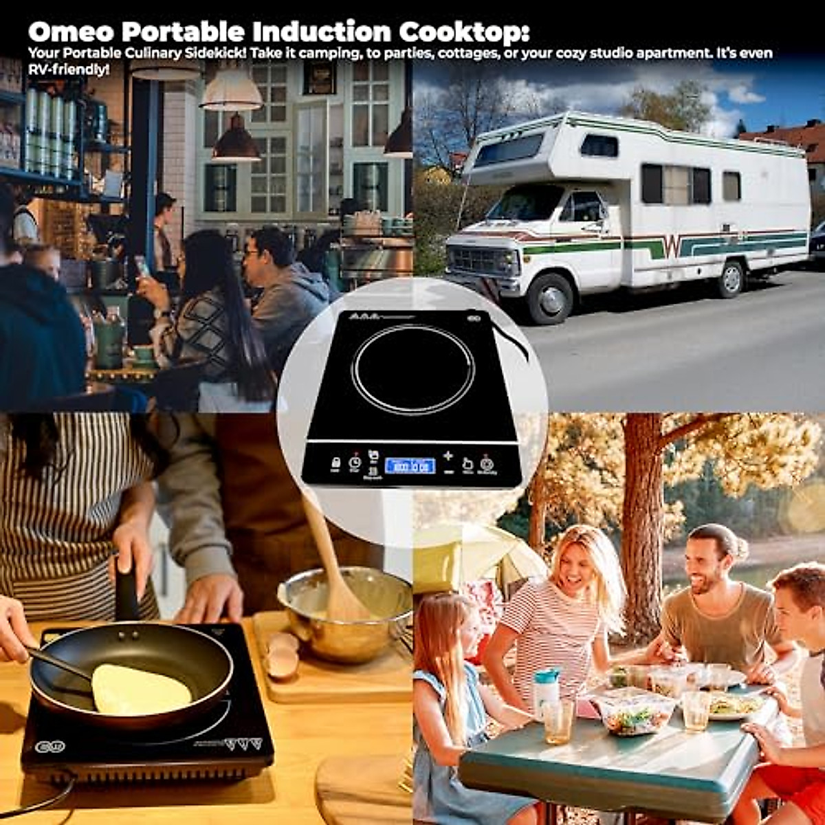 OMEO Portable Induction Cooktop Hot Plate Countertop Burner 1800 Watts Induction Burner with LCD Sensor Touch, LED Display, 10 Temperature Levels, Child Safety Lock, Auto Shutoff Function